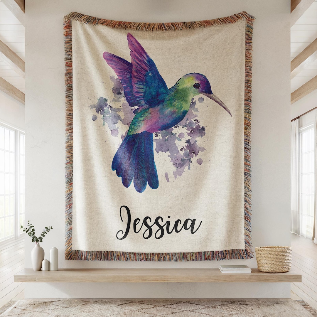 Woven Hummingbird Blanket, Personalized Hummingbird Lover Gift ...