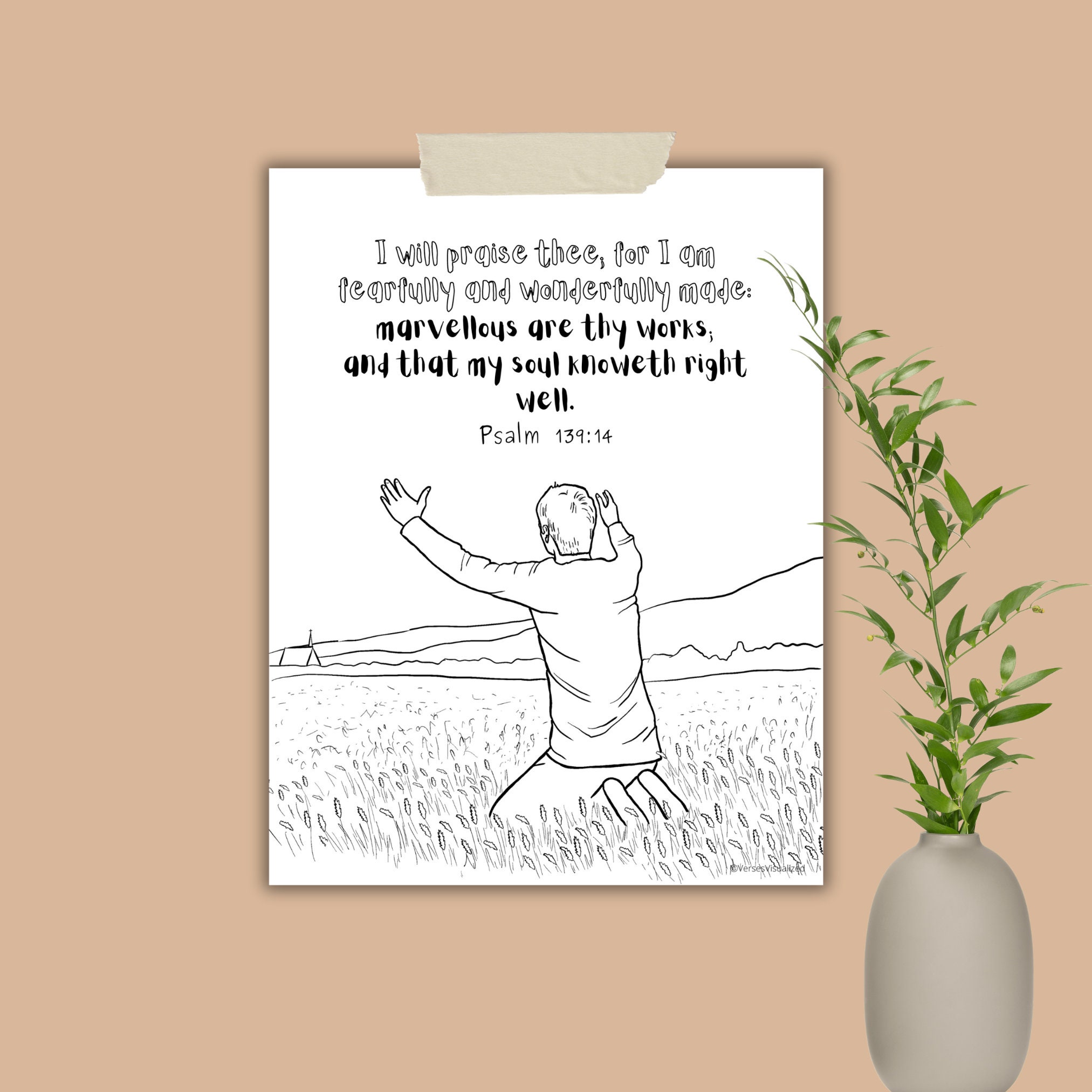Bible Verse Coloring Page, Psalm 139:14, KJV, Printable Christian Kid's ...