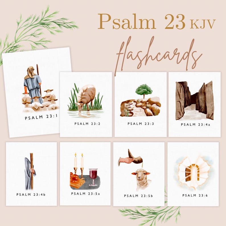 KJV Psalm 23 Memorization Set, Flashcards and Coloring Pages, Bible ...