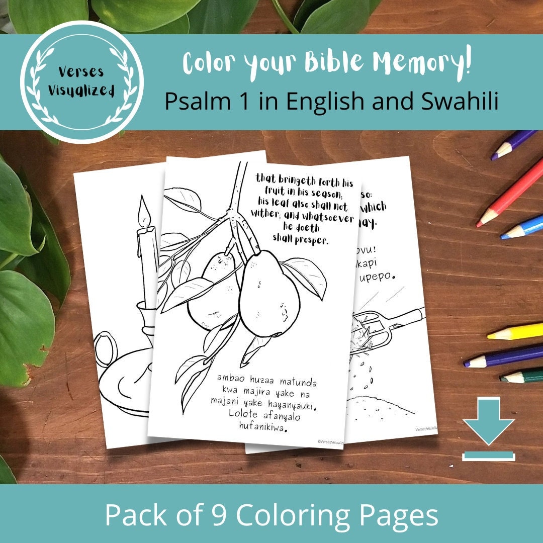Psalm 1 Coloring Pages: English/swahili Bible Verse (PDF Download) - Etsy