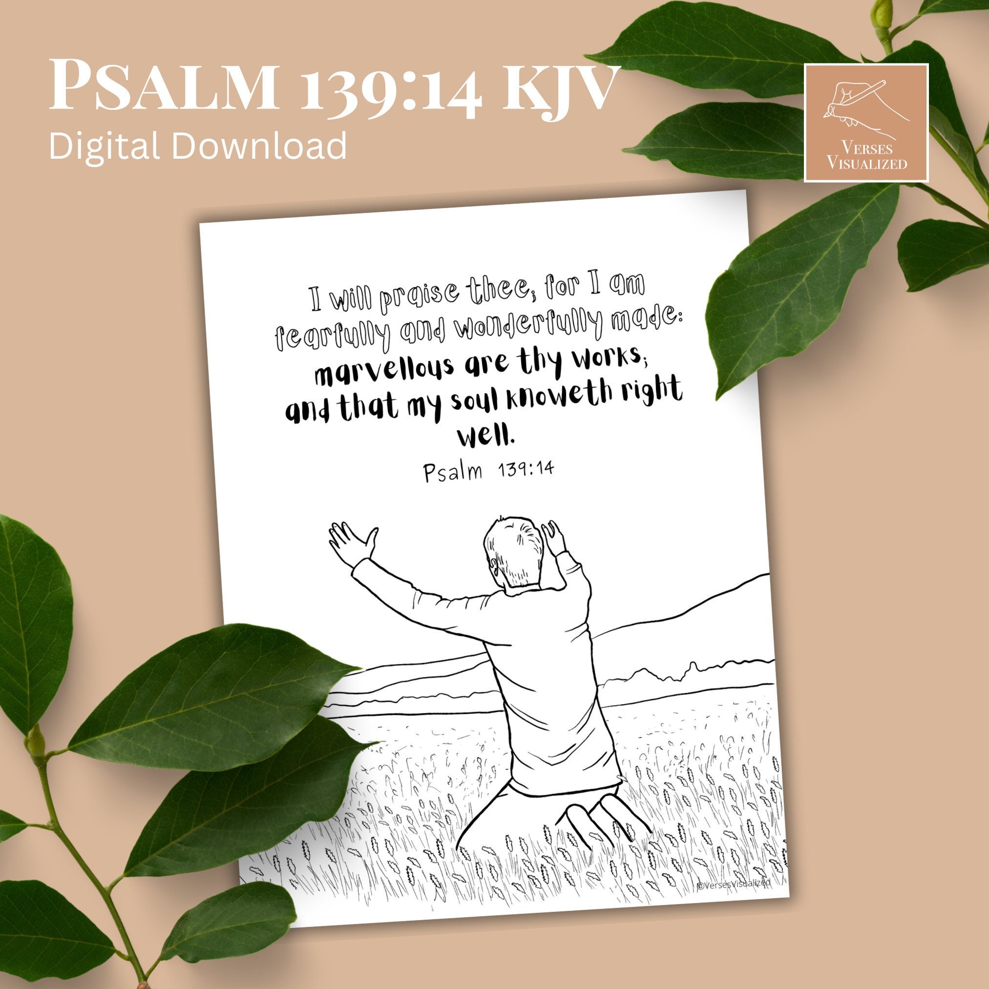 Bible Verse Coloring Page, Psalm 139:14, KJV, Printable Christian Kid's ...