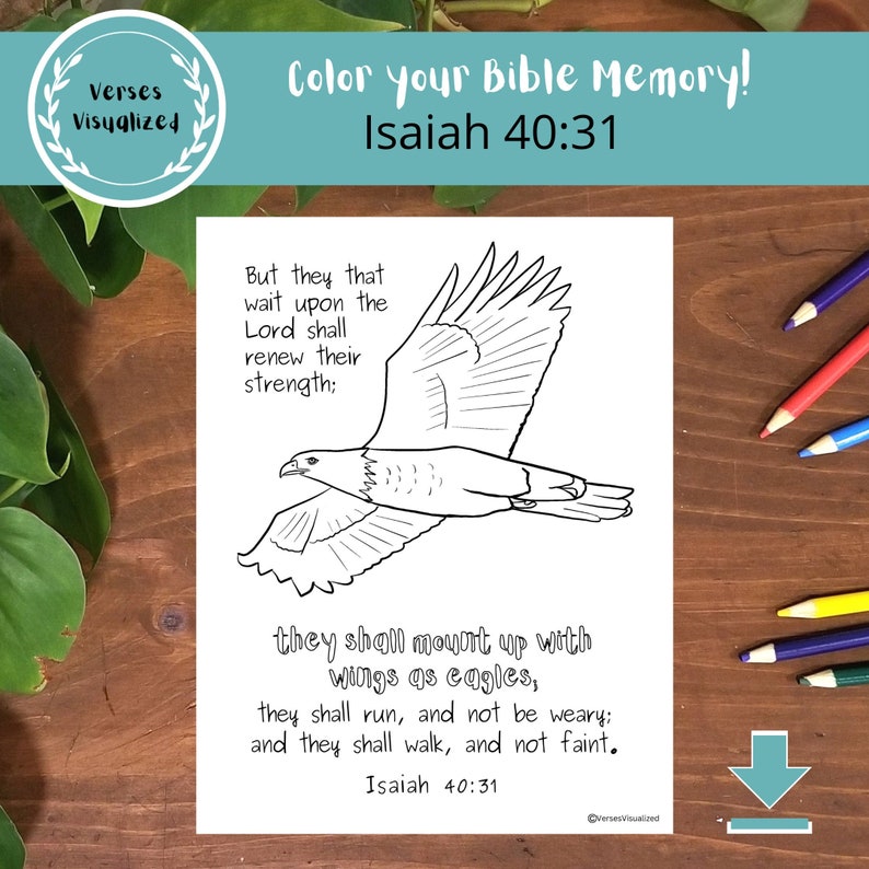 Bible Verse Coloring Page, Wings as Eagles, Isaiah, KJV, Christian Kid ...