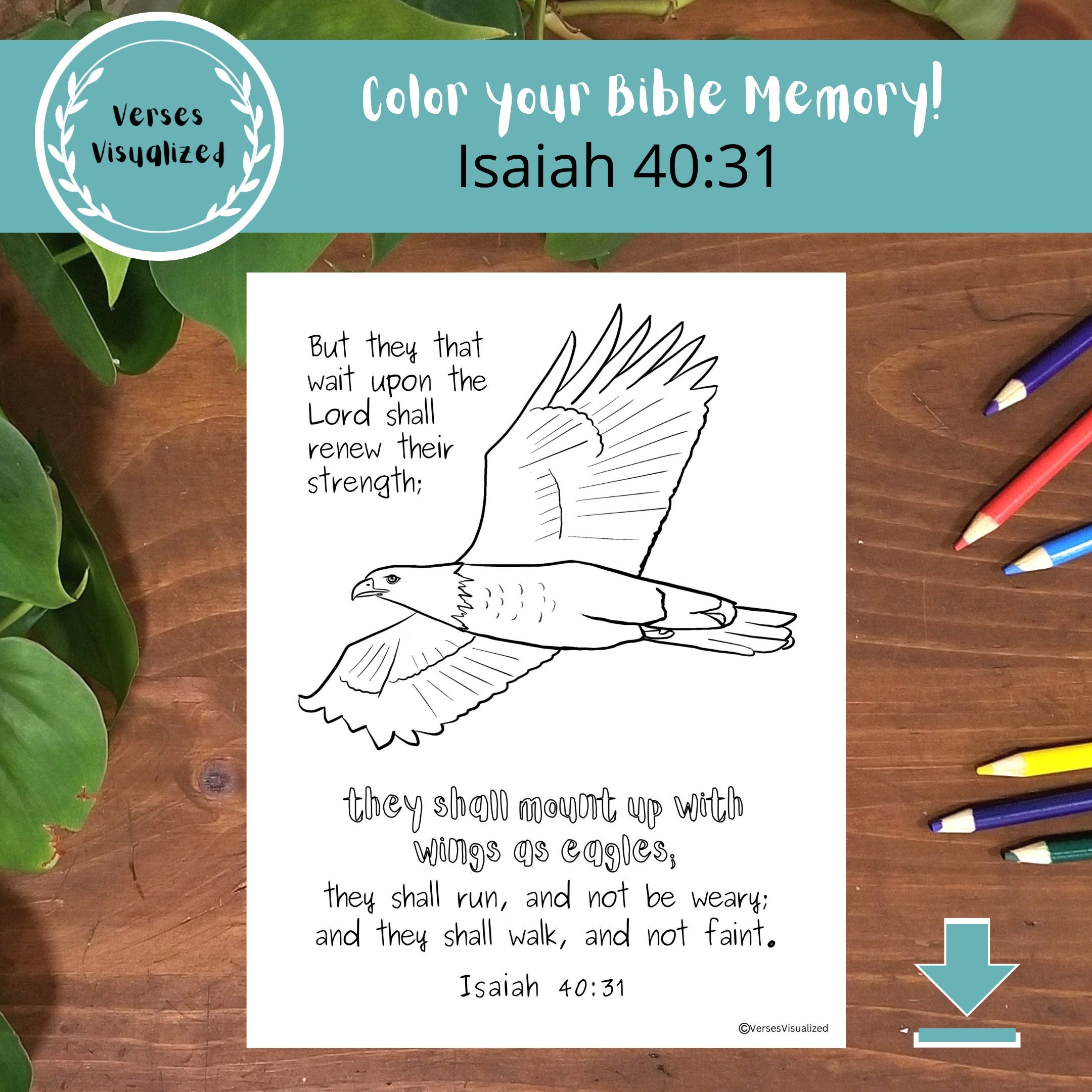 Bible Verse Coloring Page, Wings as Eagles, Isaiah, KJV, Christian Kid ...