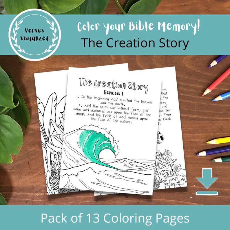 Creation Story Coloring Pages Pack of 13, KJV, Printable Christian ...