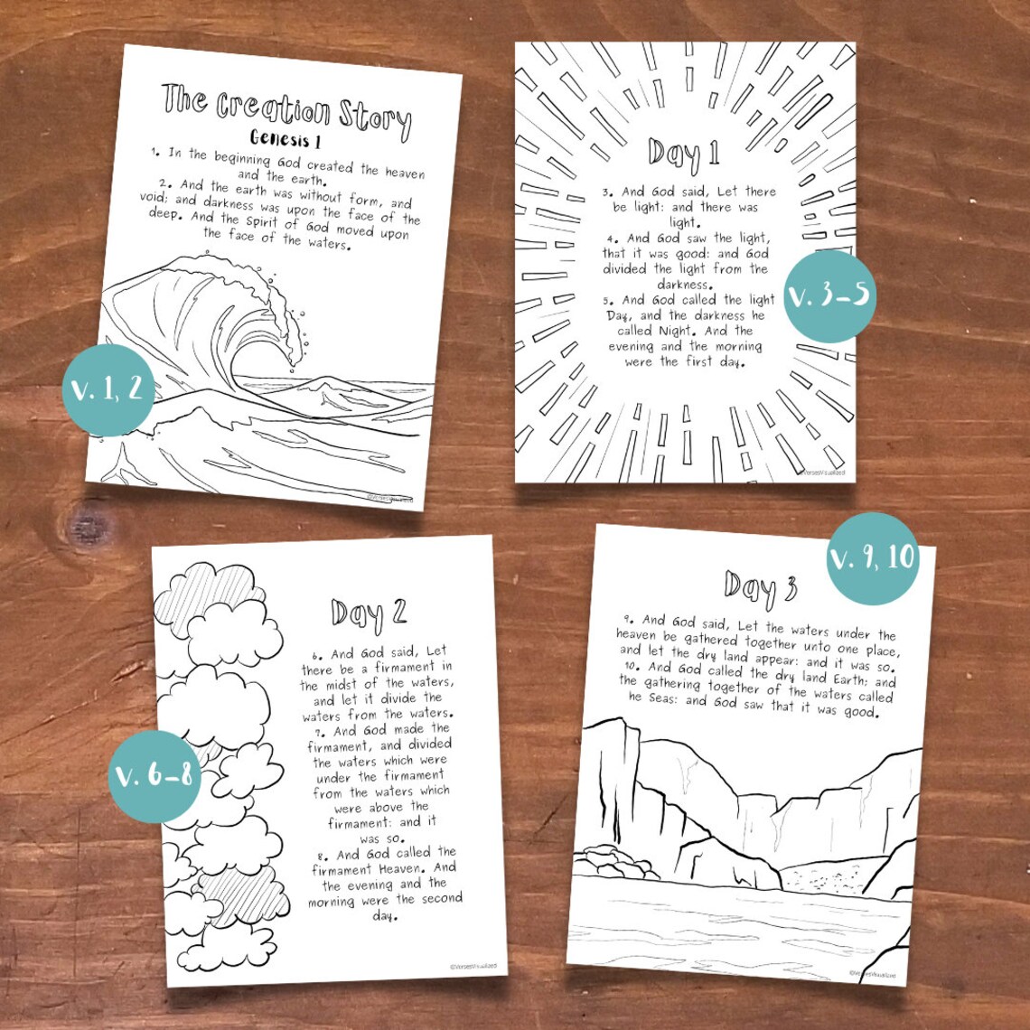 Creation Story Coloring Pages Pack of 13, KJV, Printable Christian ...