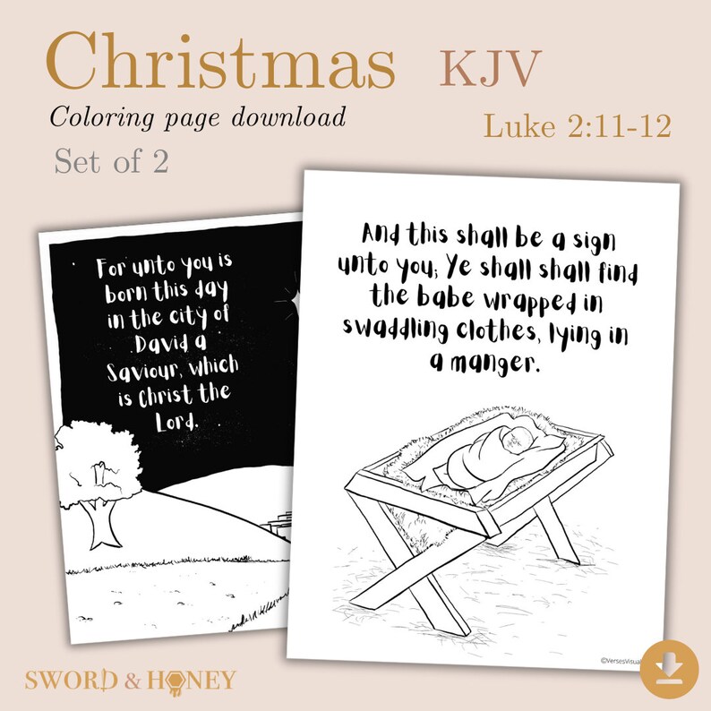 Christmas Coloring Pages: KJV Bible Verse, Nativity Scene (digital ...