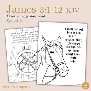 Bible Verse Pack of 10 Coloring Pages! James 3:1-12, KJV, Printable ...