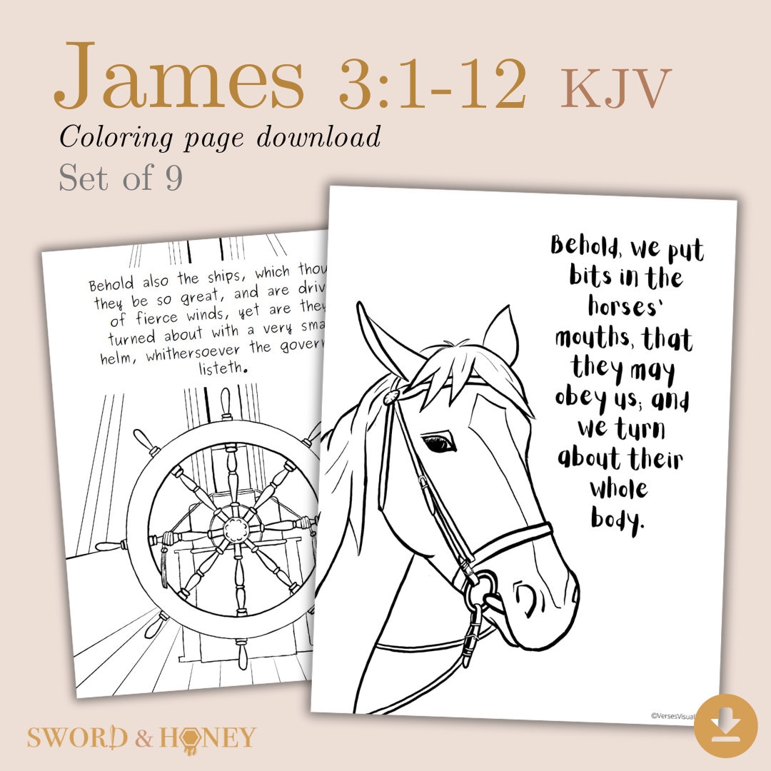 Bible Verse Pack of 10 Coloring Pages! James 3:1-12, KJV, Printable ...