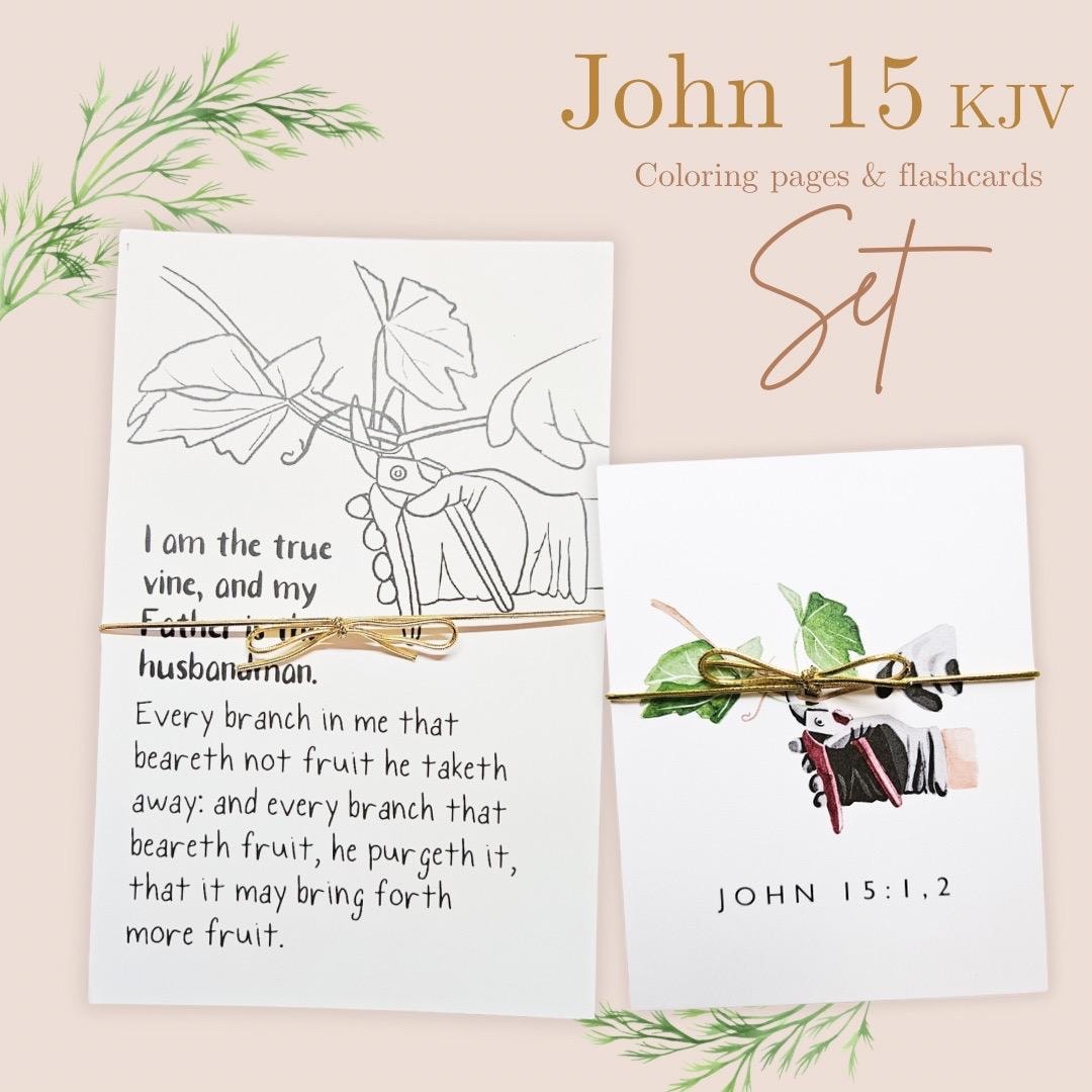KJV I Am the Vine Memorization Set, John 15 Flashcards and Coloring ...