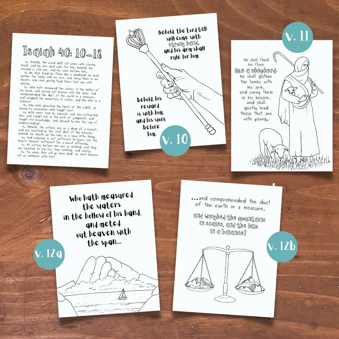 Bible Verse Pack of 10 Coloring Pages Isaiah 40:10-18, KJV, Printable ...