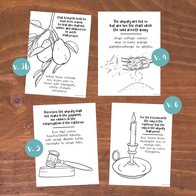 Psalm 1 Coloring Pages: English/swahili Bible Verse (PDF Download) - Etsy