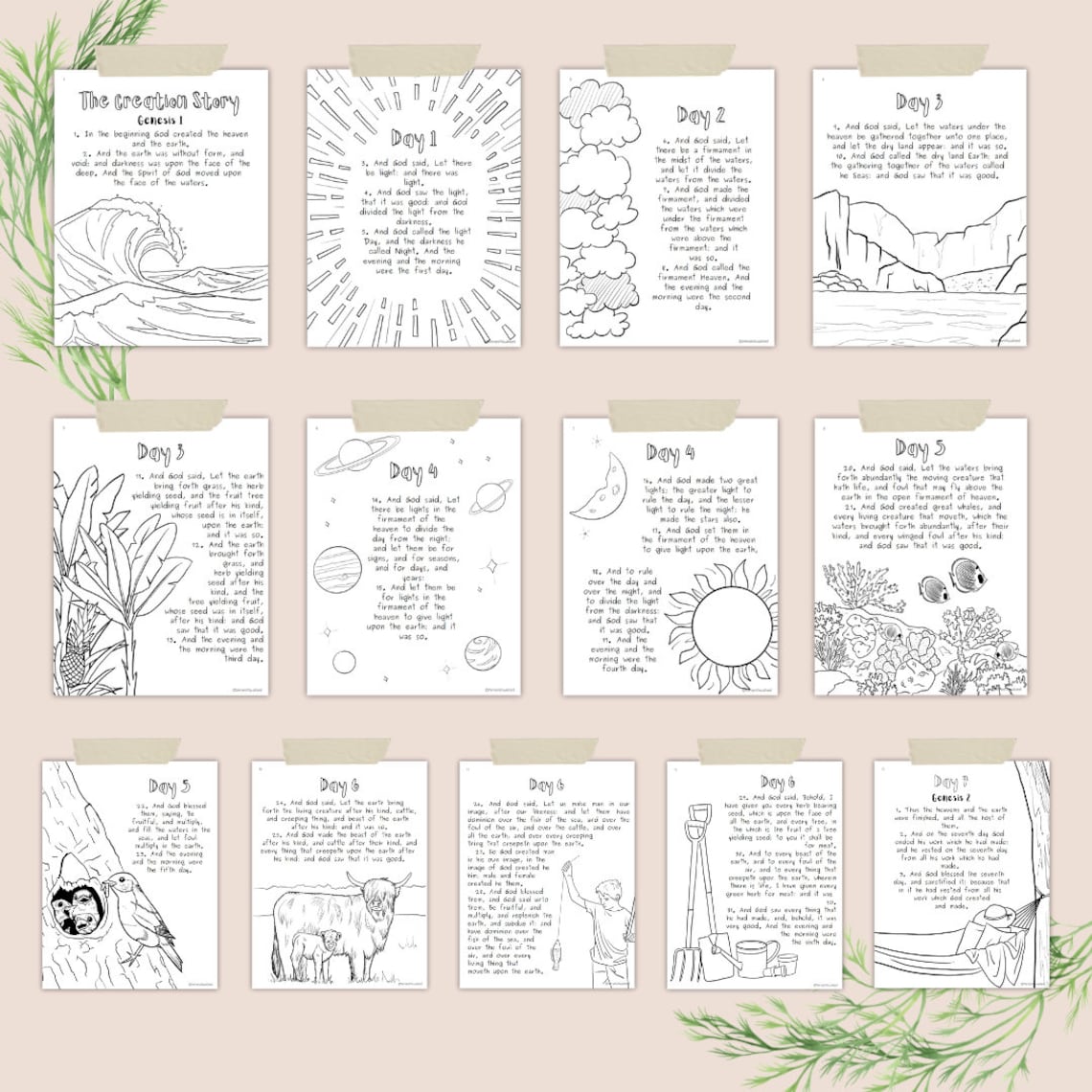 Creation Story Coloring Pages! Pack of 13, KJV, Printable Christian ...