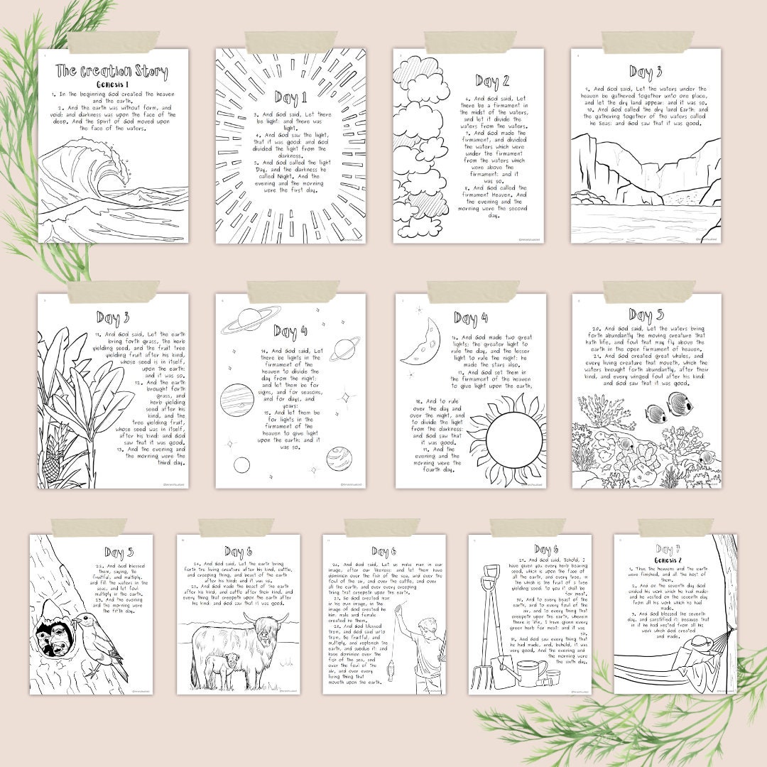 Creation Story Coloring Pages! Pack of 13, KJV, Printable Christian ...