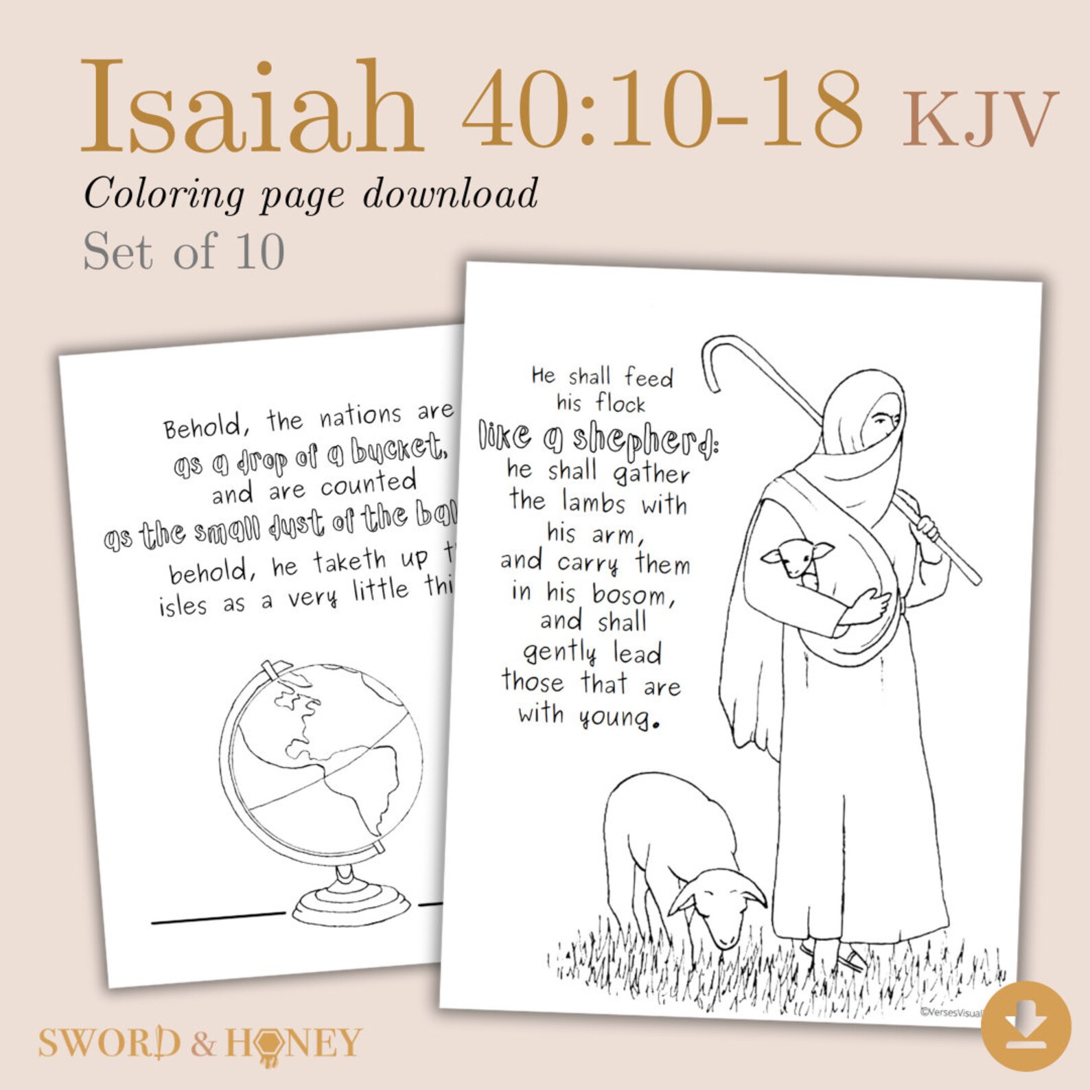 Bible Verse Pack of 10 Coloring Pages! Isaiah 40:10-18, KJV, Printable ...