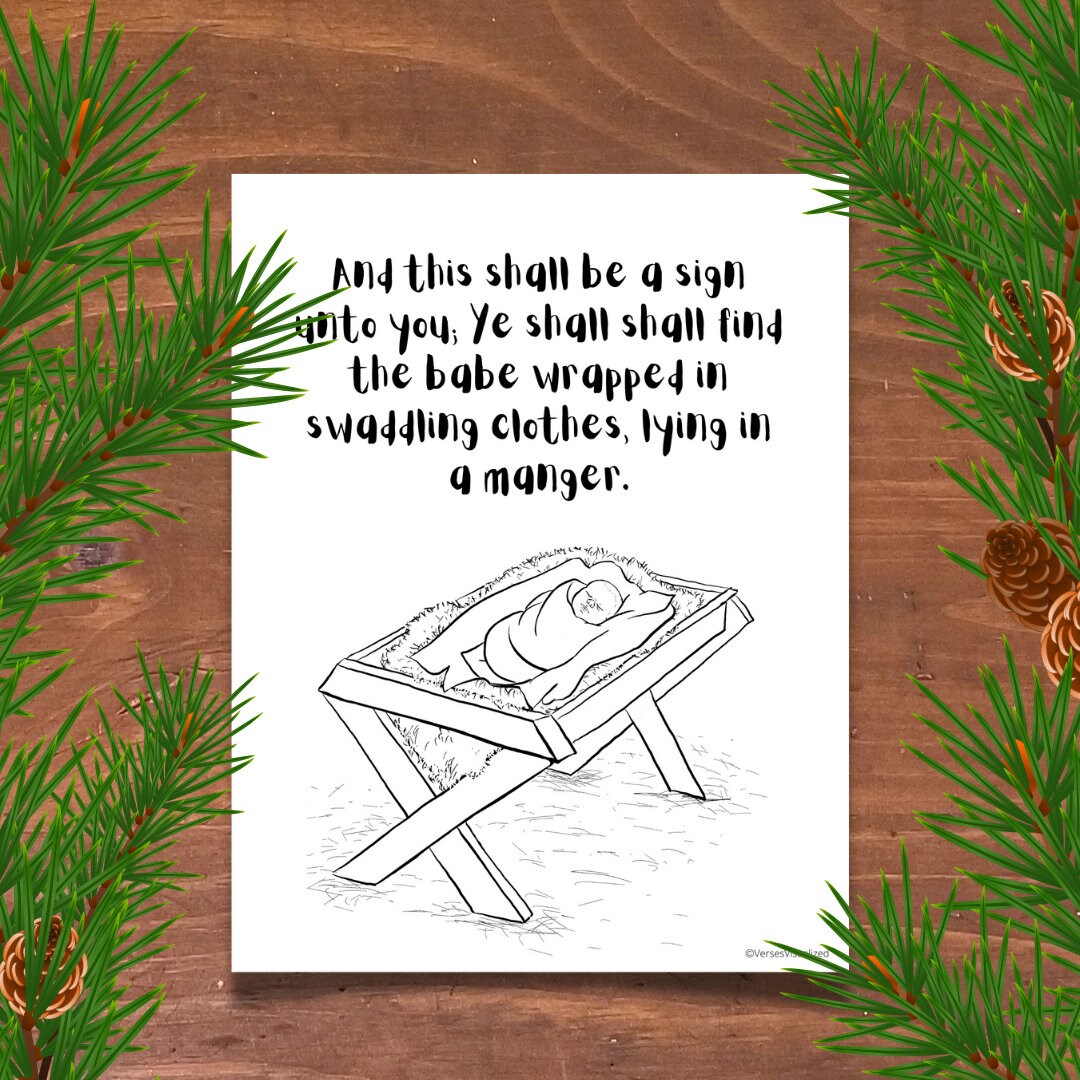 Christmas Coloring Pages: KJV Bible Verse, Nativity Scene (digital ...