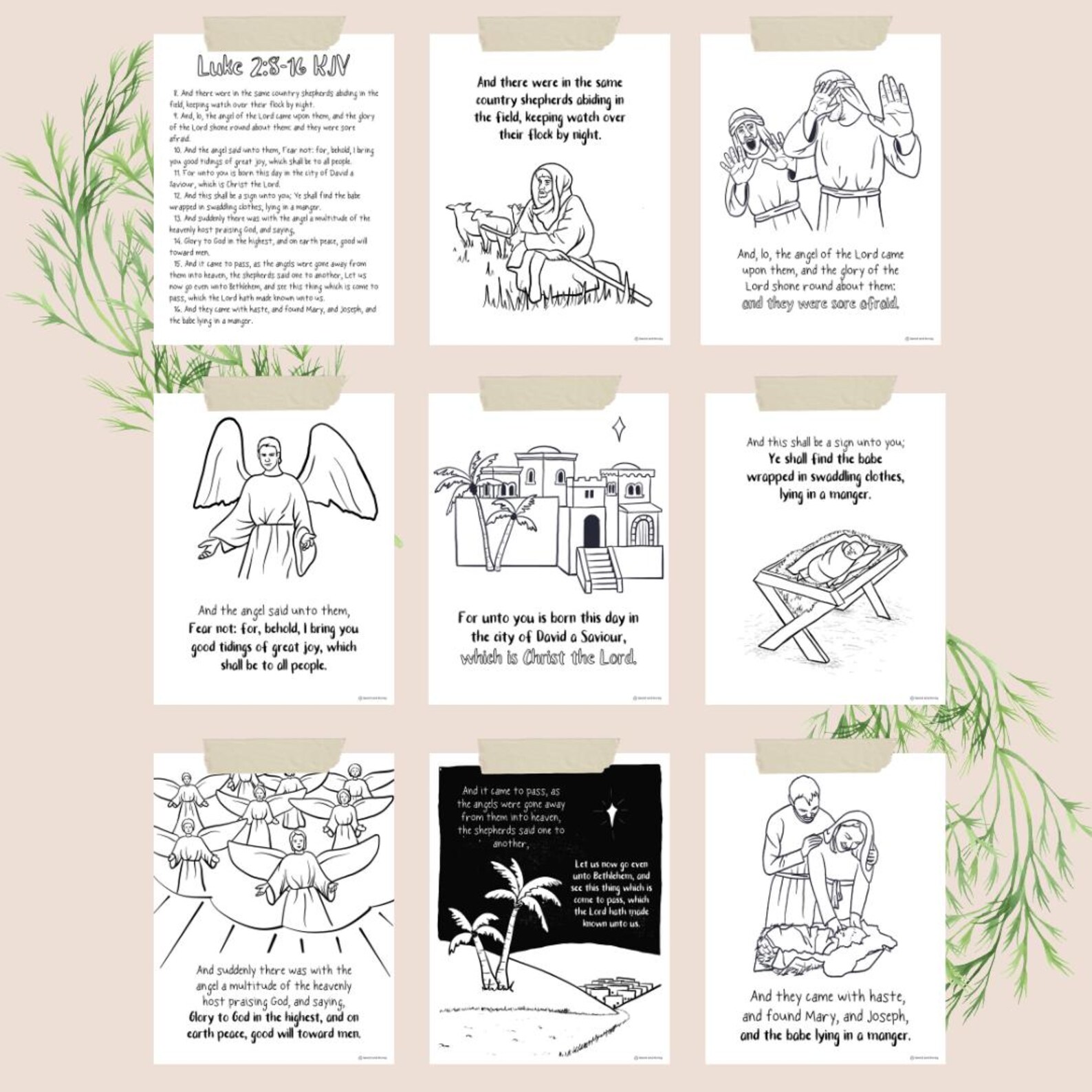 KJV Christmas Story Coloring Pages, Christian Kids Bible Memory ...
