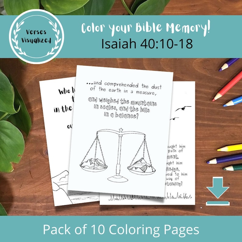 Bible Verse Pack of 10 Coloring Pages Isaiah 40:10-18, KJV, Printable ...