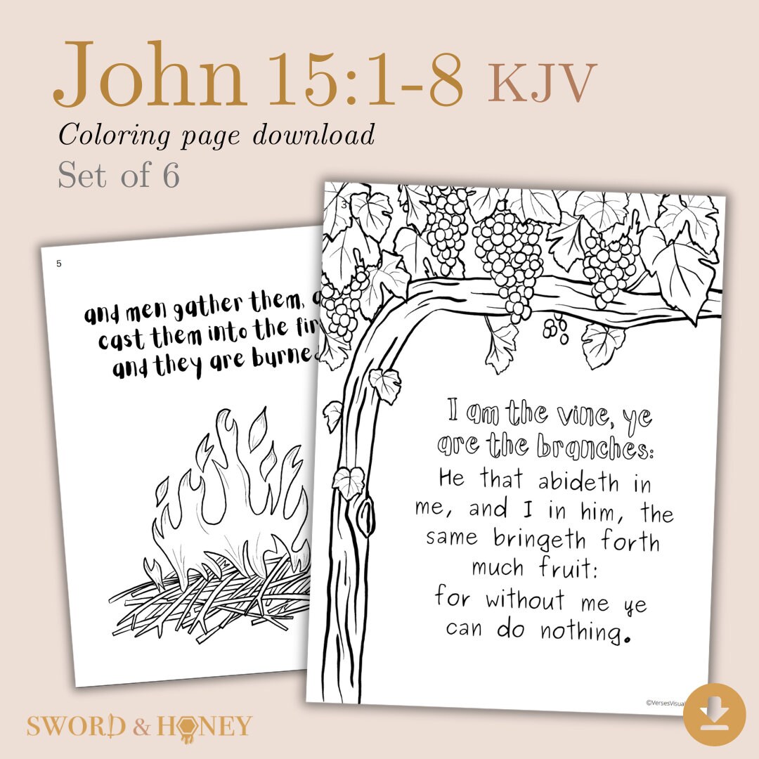 John 15: 1-8 KJV, Vine and Grapes Coloring Page, Printable Christian ...