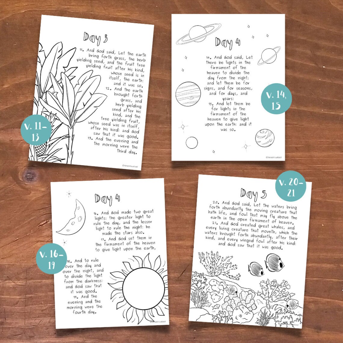 Creation Story Coloring Pages Pack of 13 KJV Printable - Etsy
