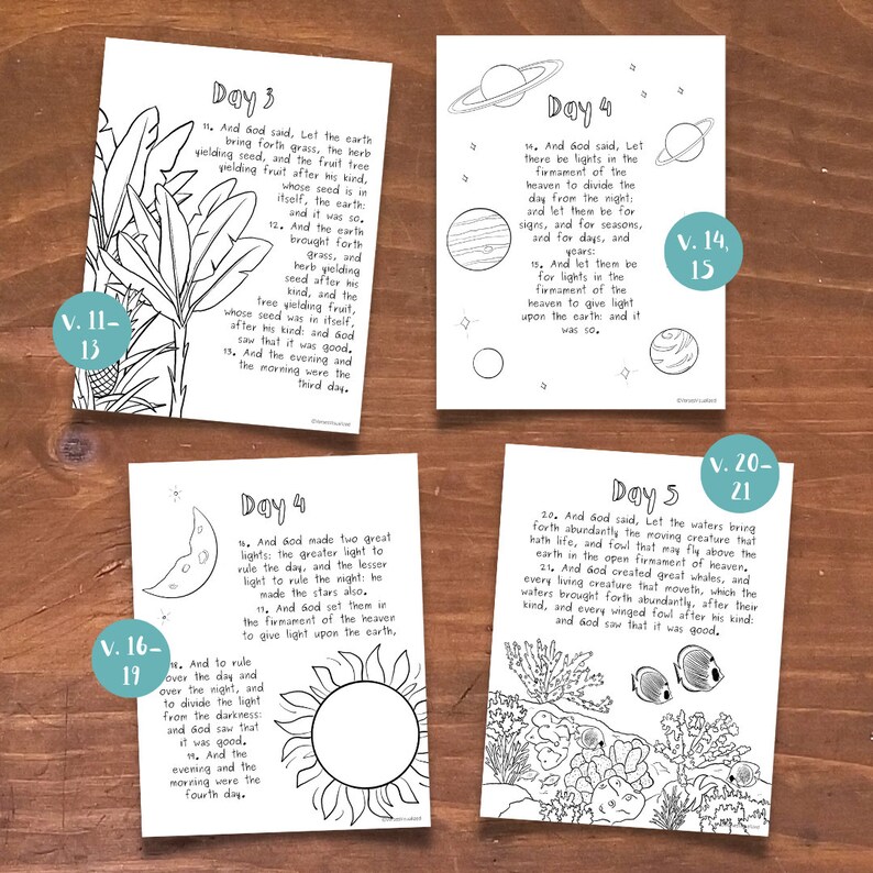 Creation Story Coloring Pages Pack of 13, KJV, Printable Christian ...