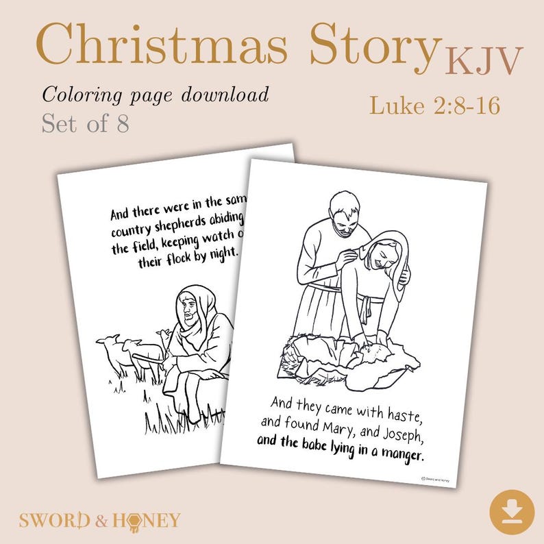 KJV Christmas Story Coloring Pages: Bible Memory Activity (digital ...