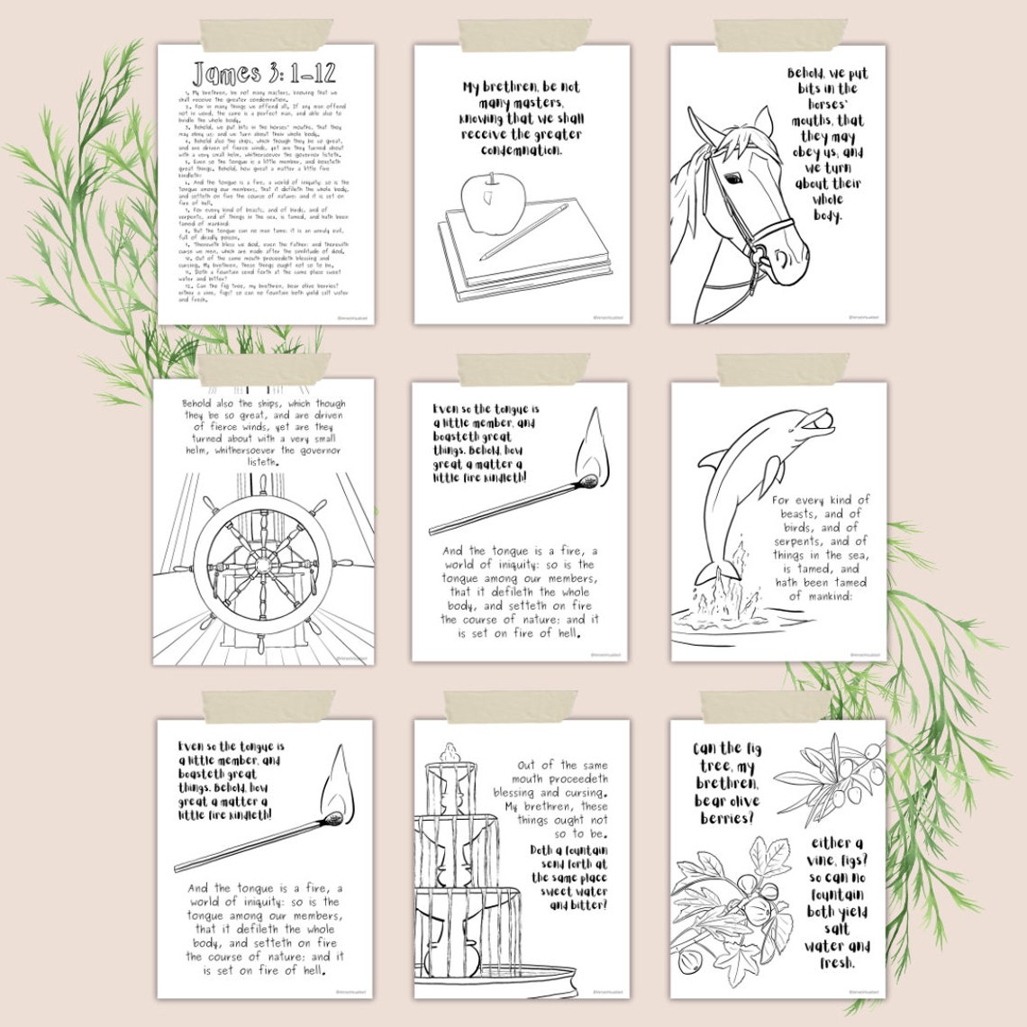 Bible Verse Coloring Pages, James 3:1-12 KJV (digital Download) - Etsy