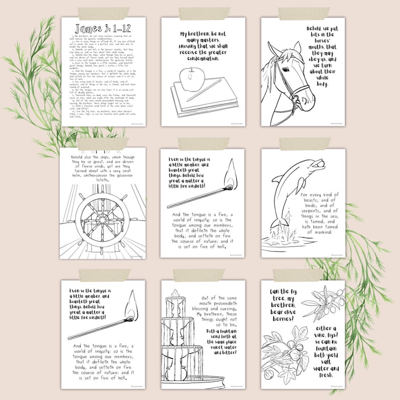 Bible Verse Coloring Pages, James 3:1-12 KJV (digital Download) - Etsy