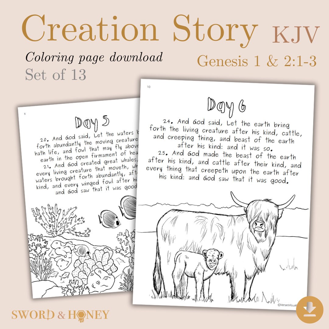 Creation Story Coloring Pages! Pack of 13, KJV, Printable Christian ...