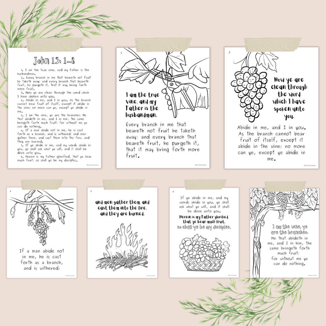 John 15: 1-8 KJV, Vine and Grapes Coloring Page, Printable Christian ...