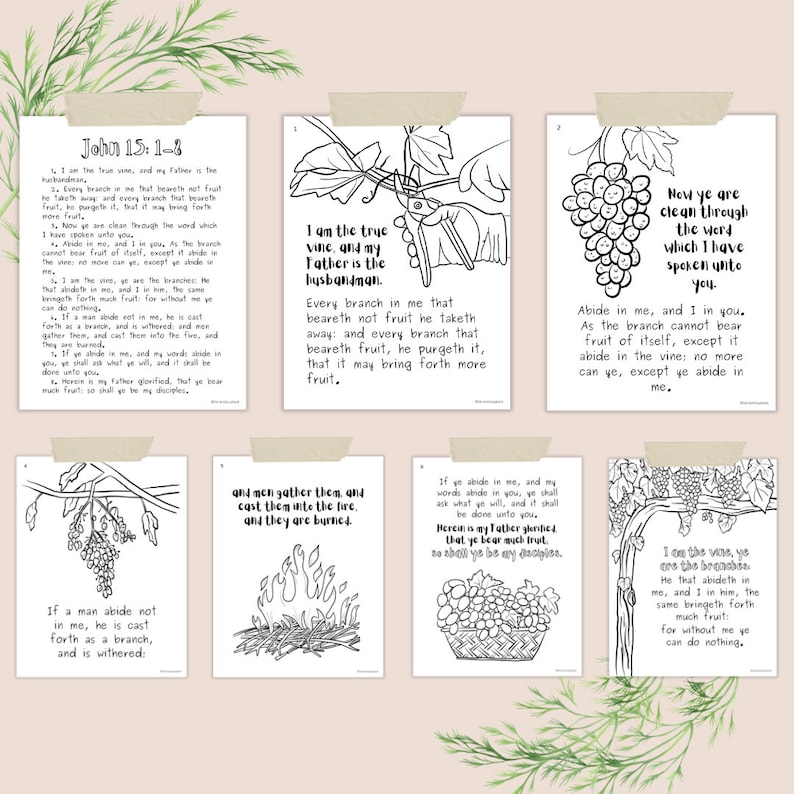 John 15: 1-8 KJV, Vine and Grapes Coloring Page, Printable Christian ...