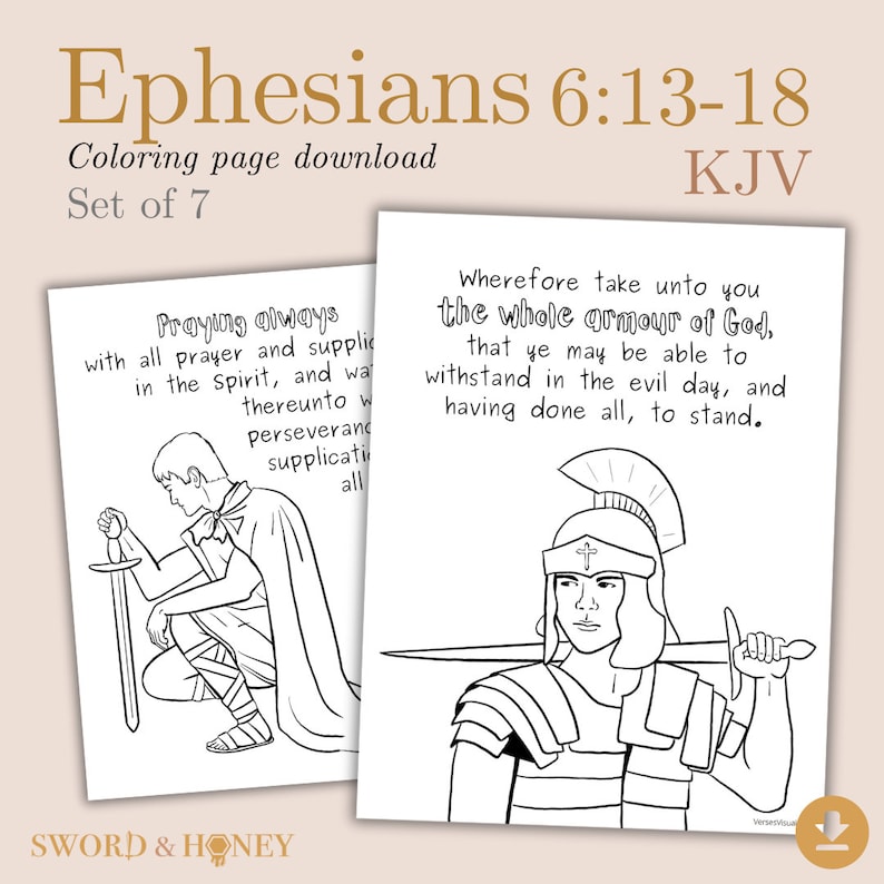 The Armour of God Pack of 8 Coloring Pages KJV, Printable Christian ...