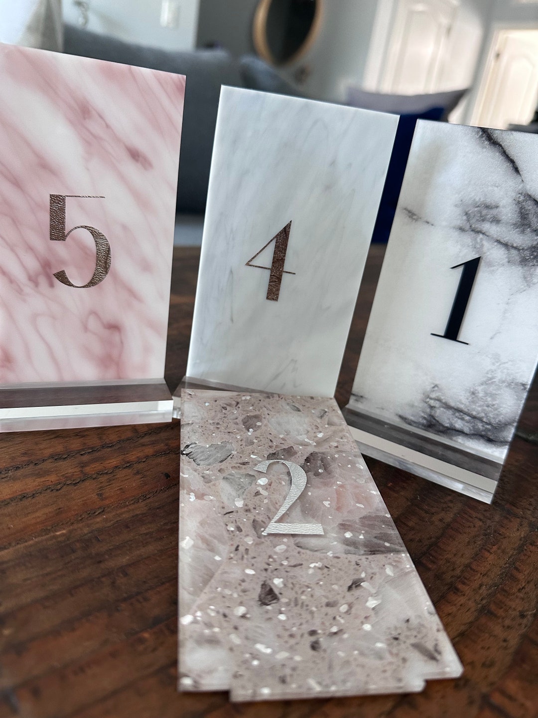 Faux Marble Acrylic Table Number Signage Stone Look Wedding Decor ...