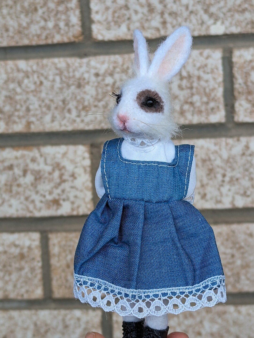 Wool Bunny in Denim Dress and Combat Boots Needle Felted Wool Figure ...