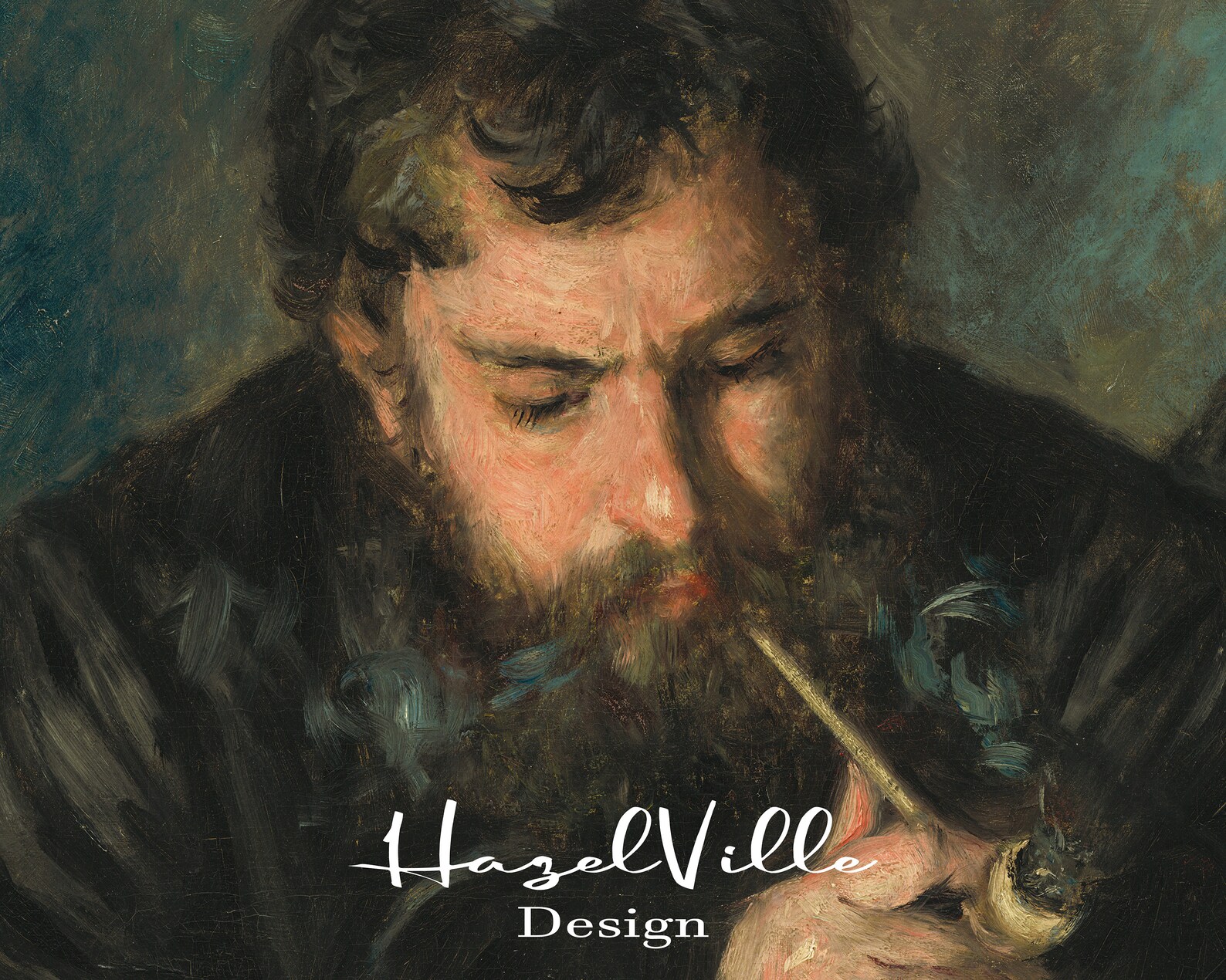 Vintage Man With Pipe Oil Painting, Antique Man Reading Oil Painting ...