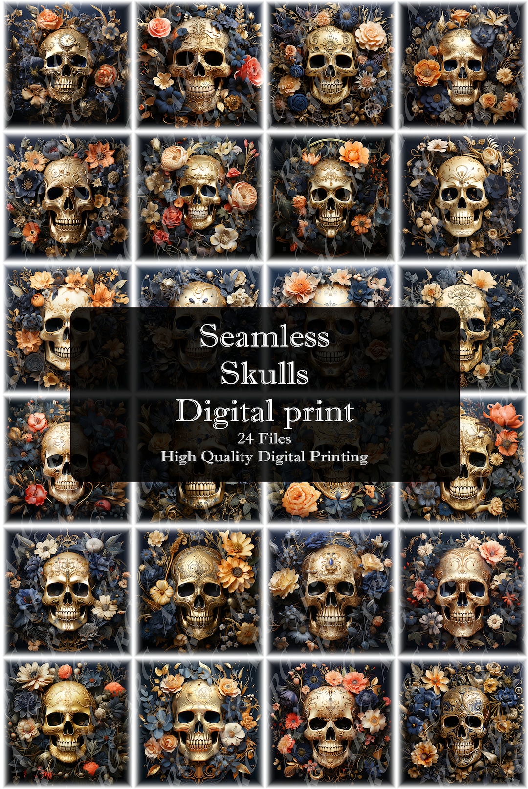 Skuls Pattern Digital Print 24 PNG Skulls Clipart, Skulls Clipart ...