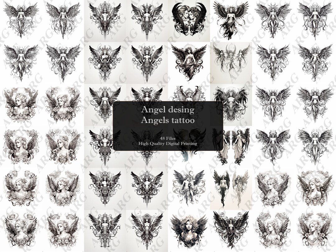 48 Files Angel Procreate Tattoo Brushes Stencil Stamps Digital for iPad ...