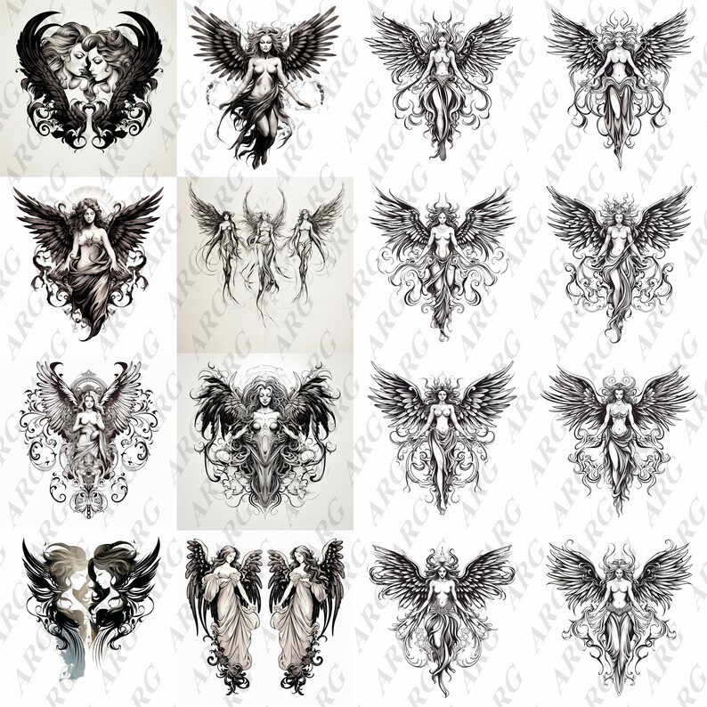 48 Files Angel Procreate Tattoo Brushes Stencil Stamps Digital for iPad ...