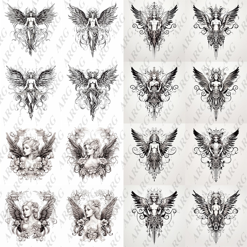 48 Files Angel Procreate Tattoo Brushes Stencil Stamps Digital for iPad ...