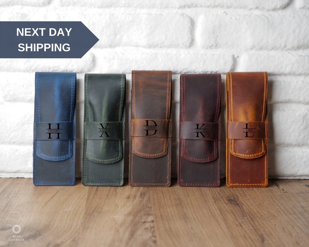 Customized Leather Pen Holder, Personalized Pen Pouch, Engraved Pencil ...