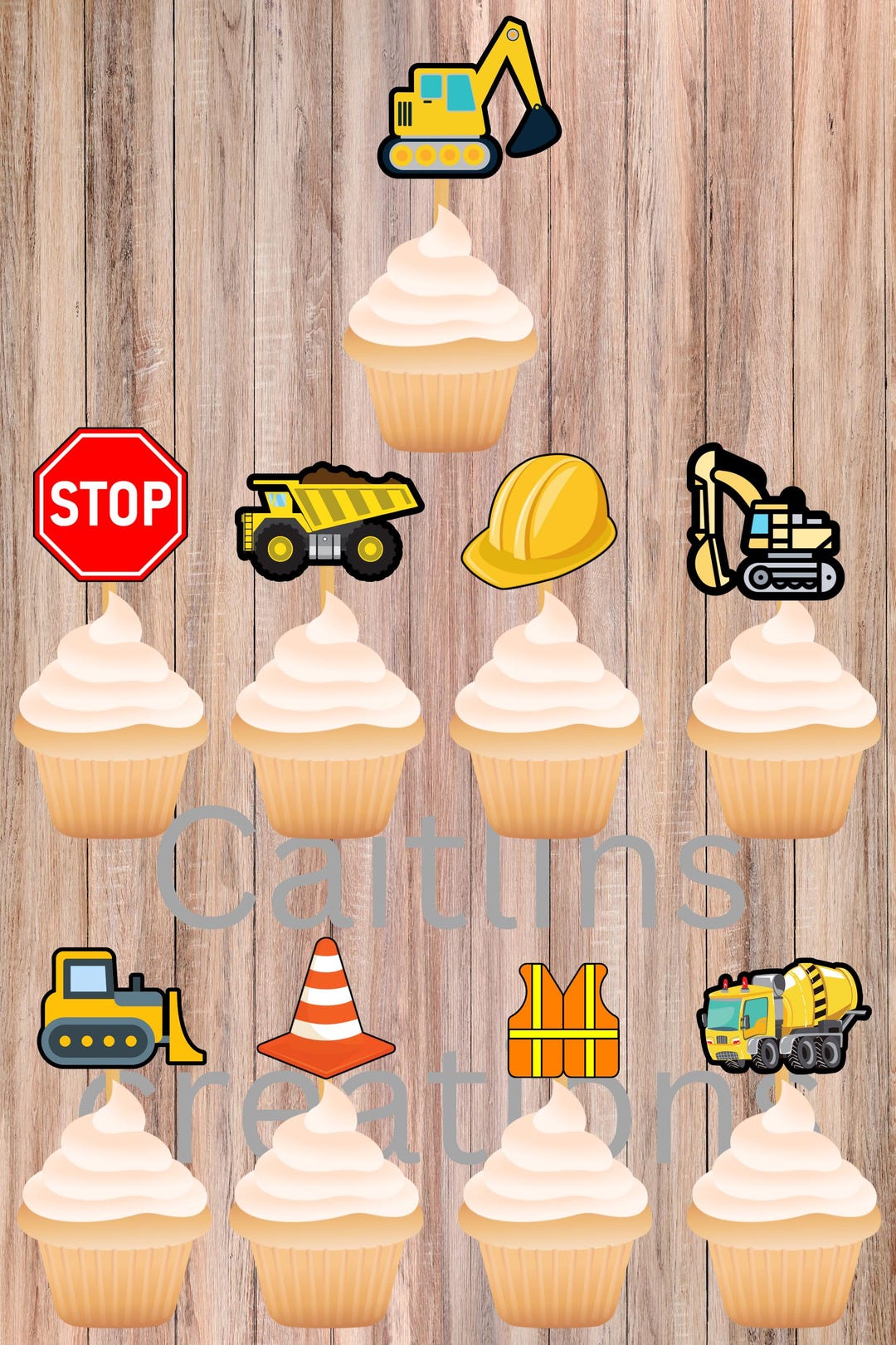 Printable Construction Cupcake Toppers Digital File - Etsy