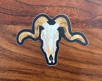 Ram Skull Sticker Western Black and White Gift for Mountain Man Hand ...
