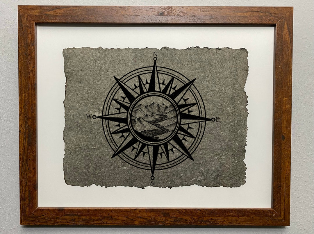 Mountain Range With Compass Border Print - Etsy