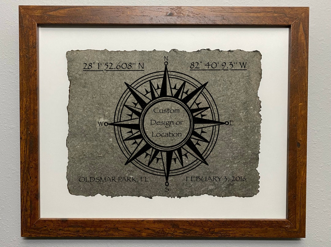 Compass Border Print With Custom Location, Coordinates, and Date - Etsy