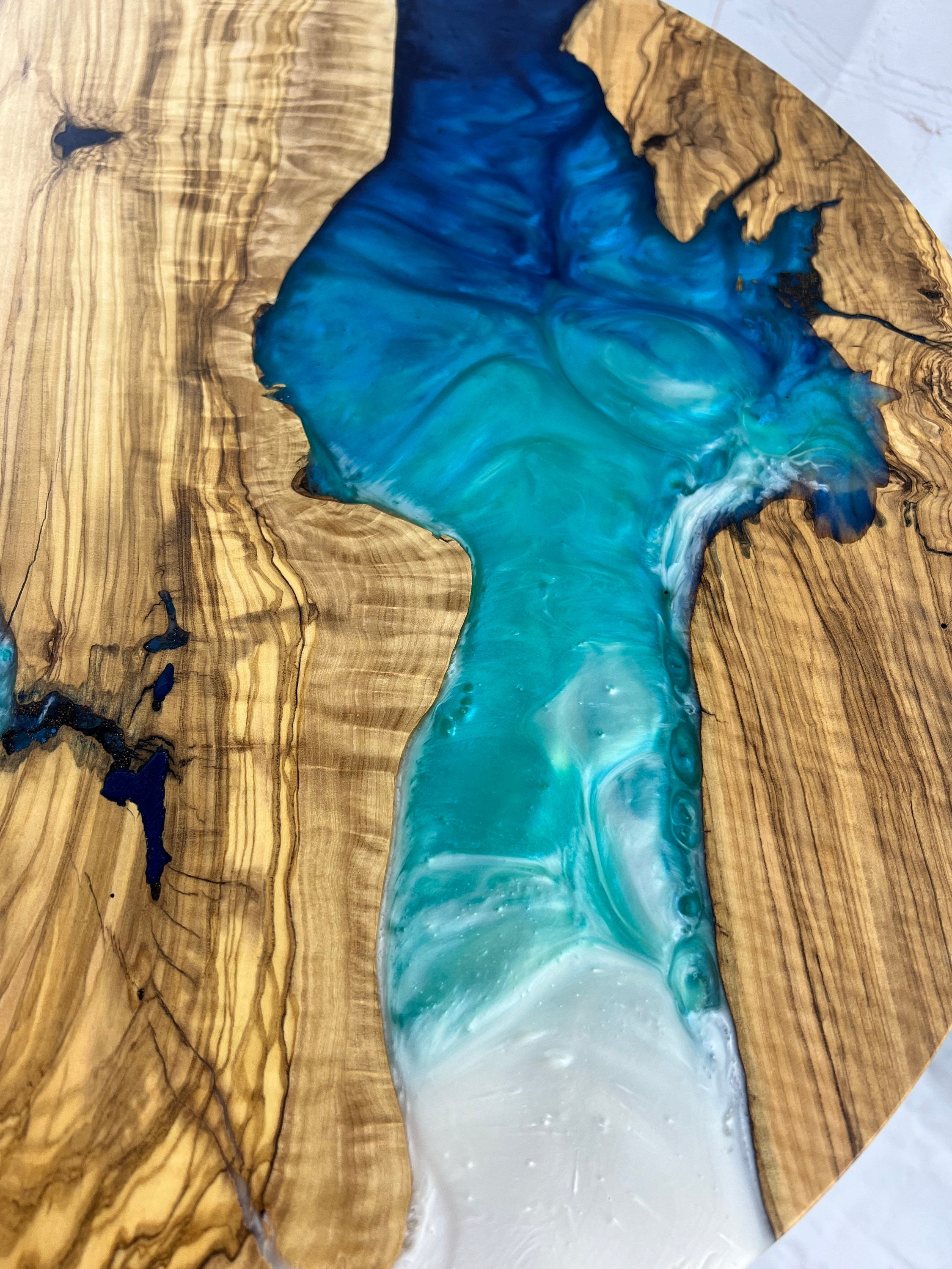 Custom Handcrafted Resin and Exotic Olive Wood Live Edge Round Table ...