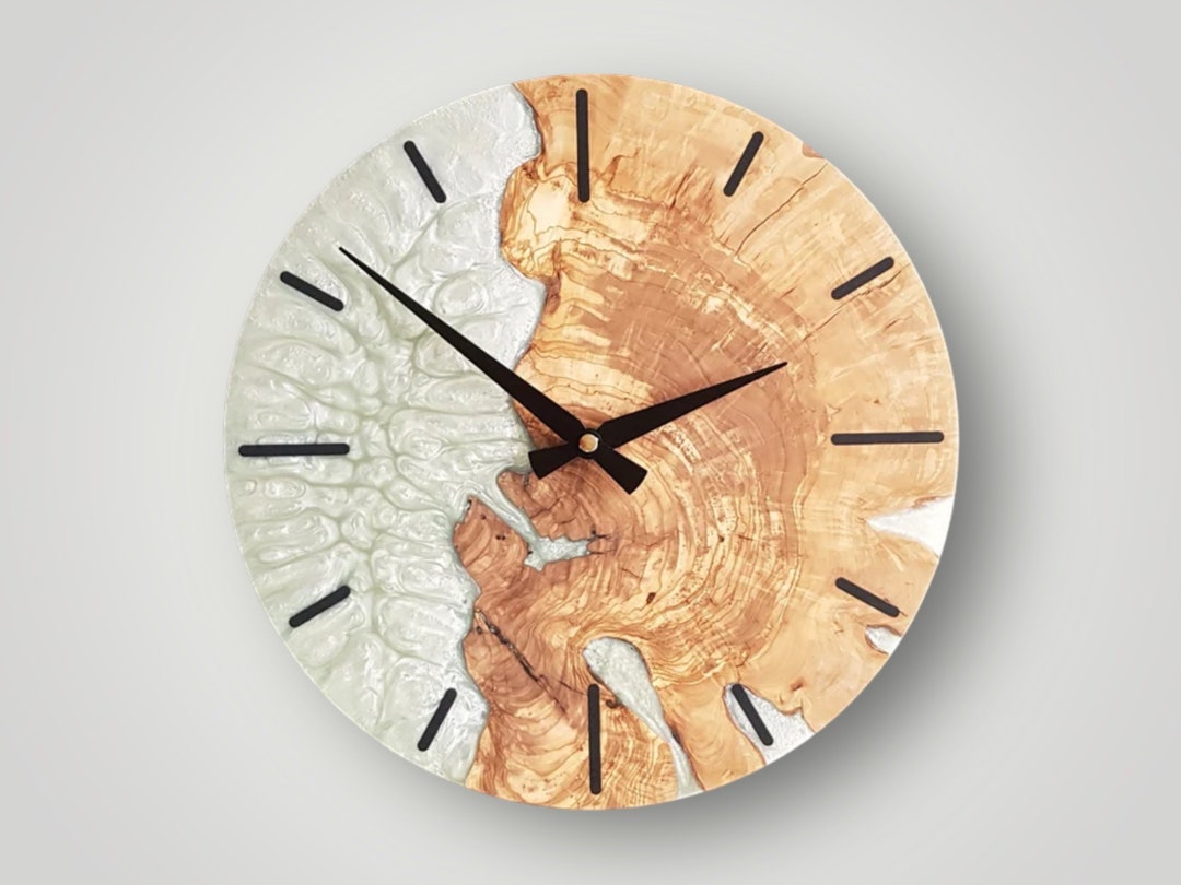 Custom Epoxy Resin Olive Wood Clock: Modern Live Edge Decor - Etsy