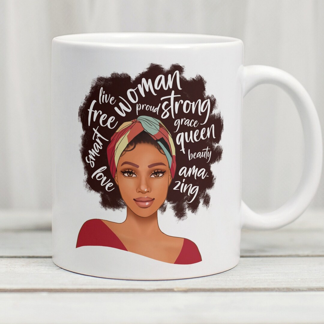 Black Woman Mug, Afro Woman Mug, African Print Mug, Afrocentric Mug ...