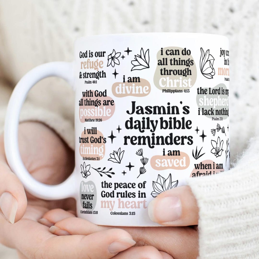 Daily Bible Reminders Mug, Personalised Bible Mug, Bible Verse Mug ...