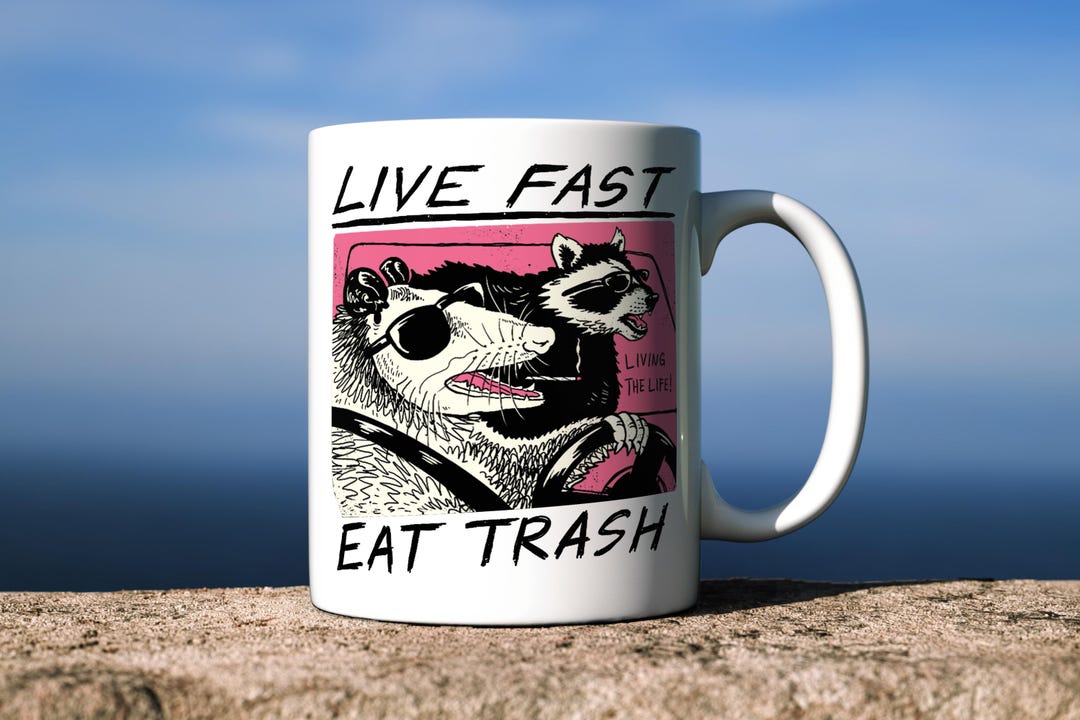 Live Fast Eat Trash Mug, Trash Panda Mug, Funny Raccoon and Opossum Mug ...