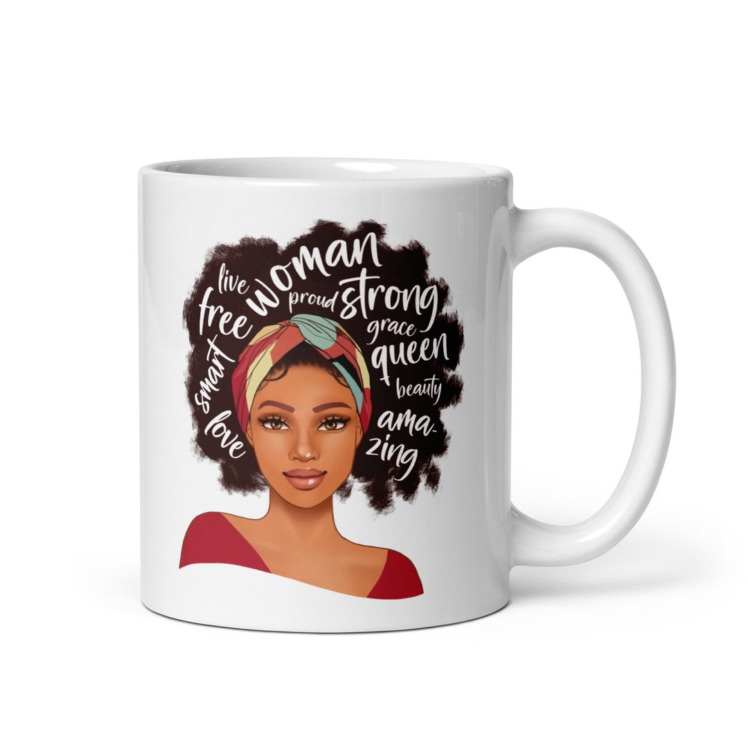 Black Woman Mug, Afro Woman Mug, African Print Mug, Afrocentric Mug ...