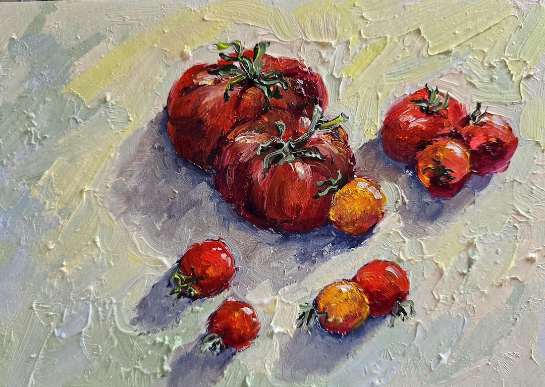 Tomatoes Original Oil Painting on Cardboard 8x6 Inch (20x15 Cm) Still ...